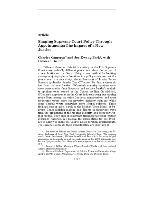 (PDF) Shaping Supreme Court policy through appointments: the impact of ...