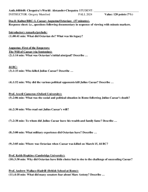 (PDF) Documentary Response Sheet no.12: for BBC: "Augustus," episode 2 ...