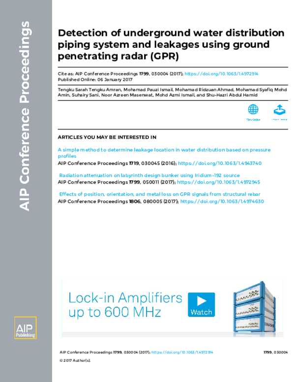 (PDF) Detection of underground water distribution piping system and leakages using ground ...