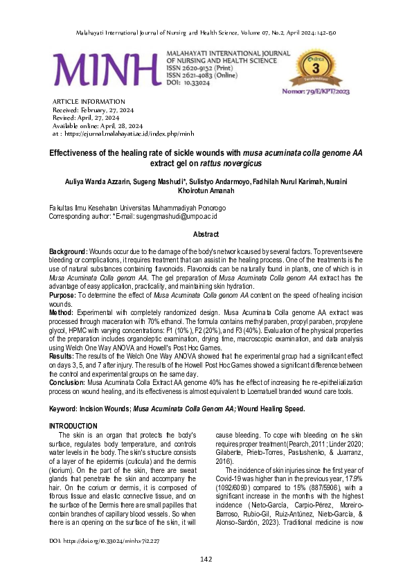 (PDF) Effectiveness of the healing rate of sickle wounds with musa ...