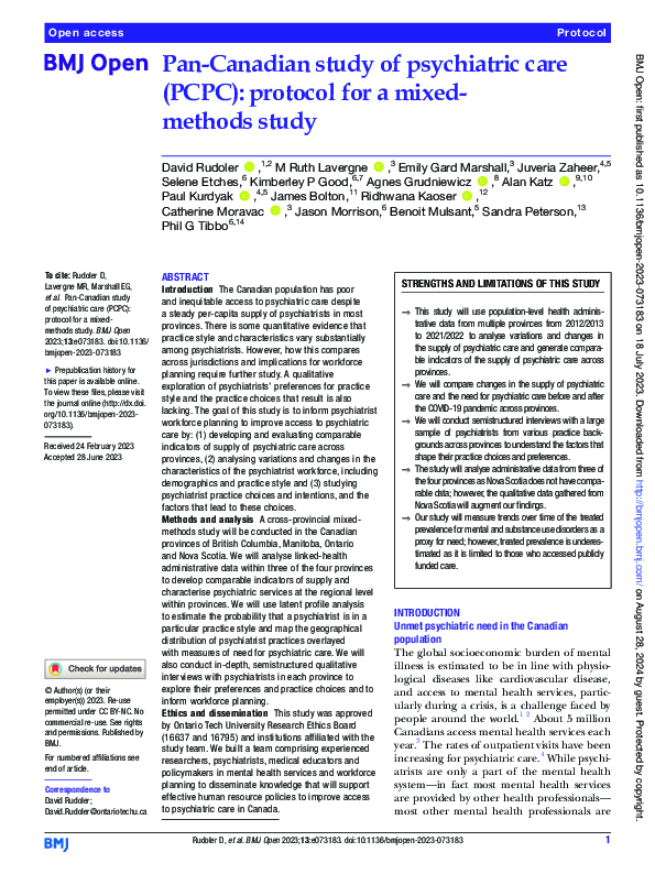 (PDF) Pan-Canadian study of psychiatric care (PCPC): protocol for a ...