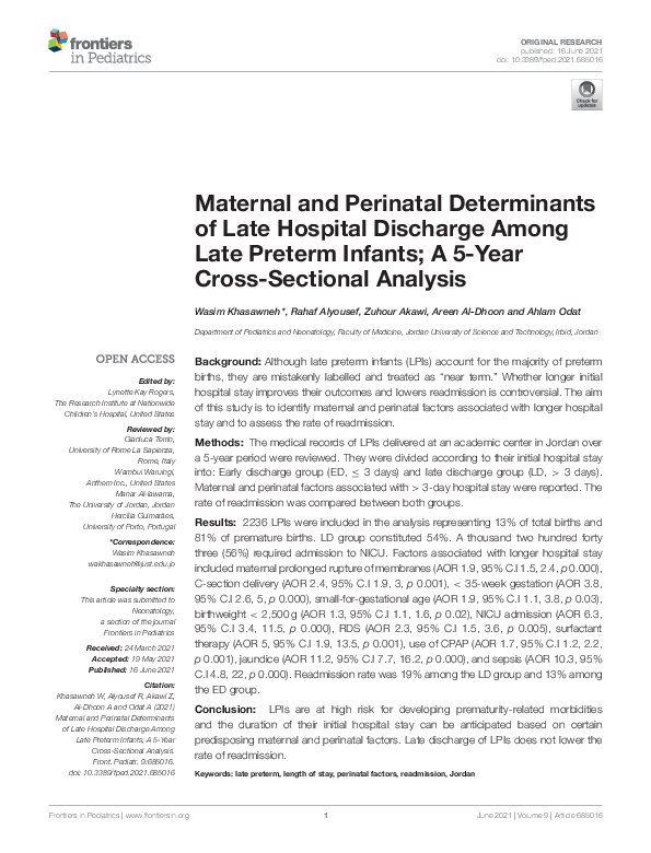 (PDF) Maternal and Perinatal Determinants of Late Hospital Discharge ...