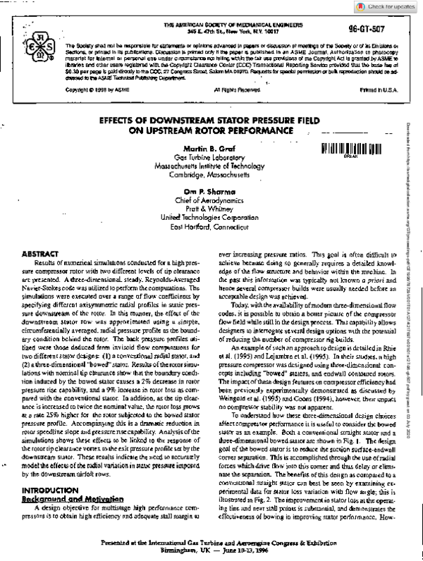 (PDF) Effects of Downstream Stator Pressure Field on Upstream Rotor Performance