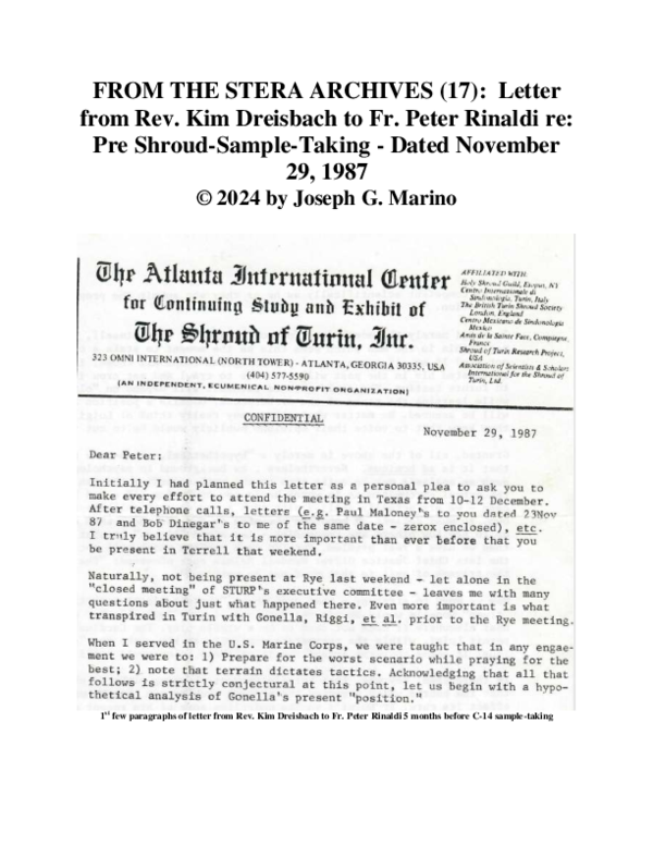 (PDF) FROM THE STERA ARCHIVES (17): Letter from Rev. Kim Dreisbach to ...
