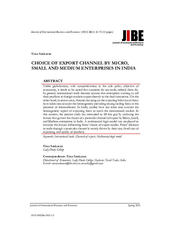 (PDF) Choice of Export Channel by Micro, Small and Medium Enterprises ...
