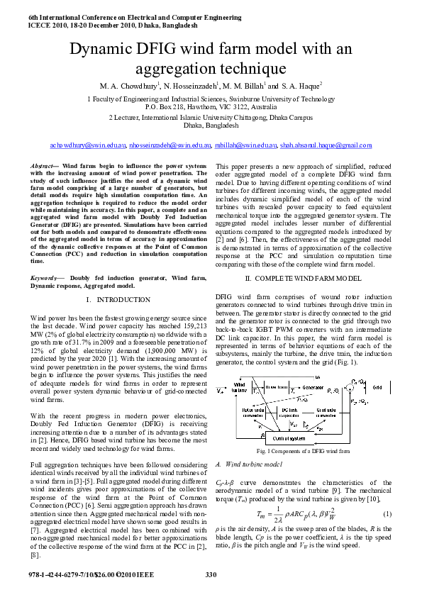 (PDF) Dynamic DFIG wind farm model with an aggregation technique