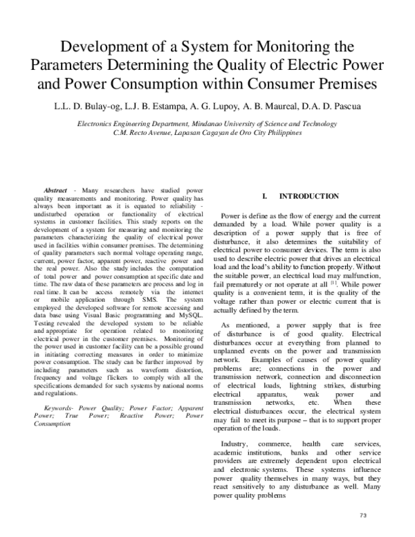(PDF) Development of a System for Monitoring the Parameters Determining the Quality of Electric ...