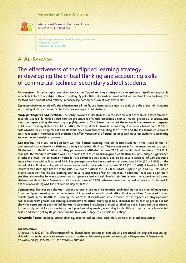 (PDF) The effectiveness of the flipped learning strategy in developing ...