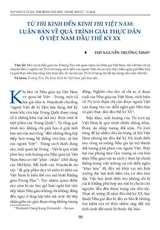 (PDF) Từ Thi Kinh đến Kinh Thi Việt Nam: Luận bàn về quá trình giải thực dân ở Việt Nam đầu thế ...