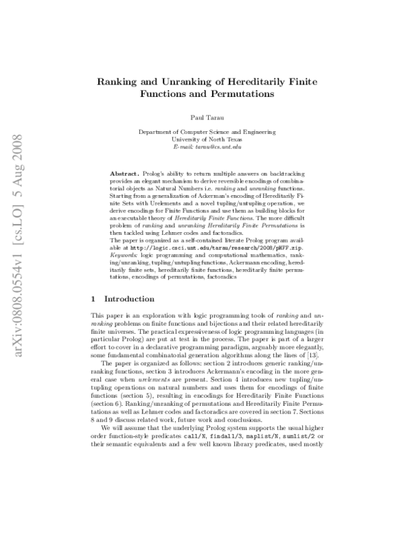 (PDF) Ranking and Unranking of Hereditarily Finite Functions and ...