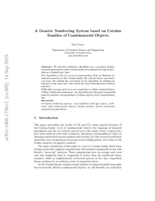 (PDF) A Generic Numbering System based on Catalan Families of ...