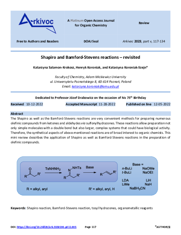 (PDF) Shapiro and Bamford-Stevens reactions – revisited