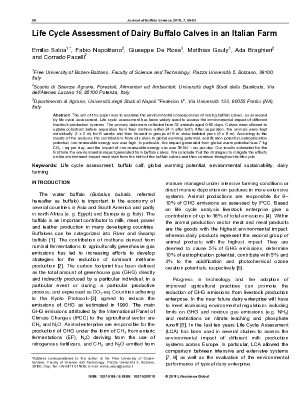 (PDF) Life Cycle Assessment of Dairy Buffalo Calves in an Italian Farm