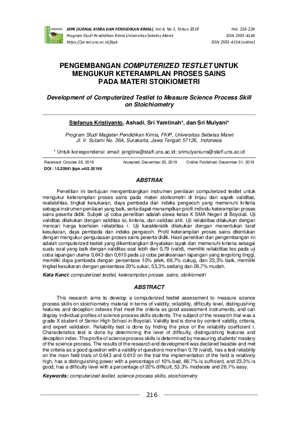(PDF) Development of Computerized Testlet to Measure Science Process ...