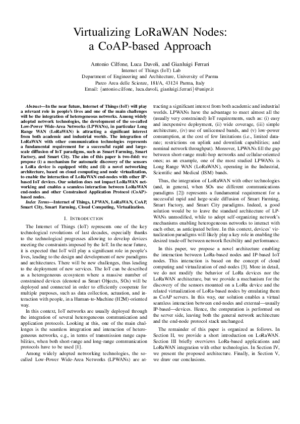 (PDF) Virtualizing LoRaWAN Nodes: a CoAP-based Approach