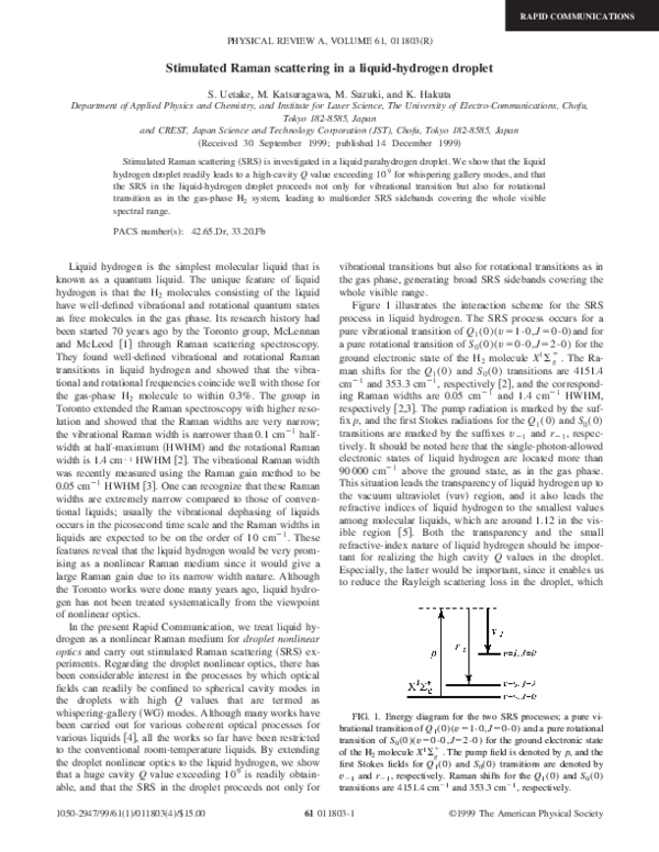 (PDF) Stimulated Raman scattering in a liquid-hydrogen droplet | Kohzo Hakuta - Academia.edu