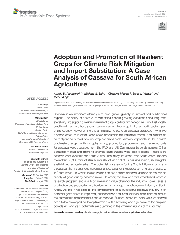 (PDF) Adoption and Promotion of Resilient Crops for Climate Risk ...