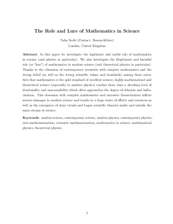 (PDF) The Role and Lure of Mathematics in Science