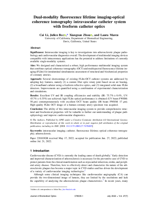 (PDF) Dual-modality fluorescence lifetime imaging-optical coherence tomography intravascular ...