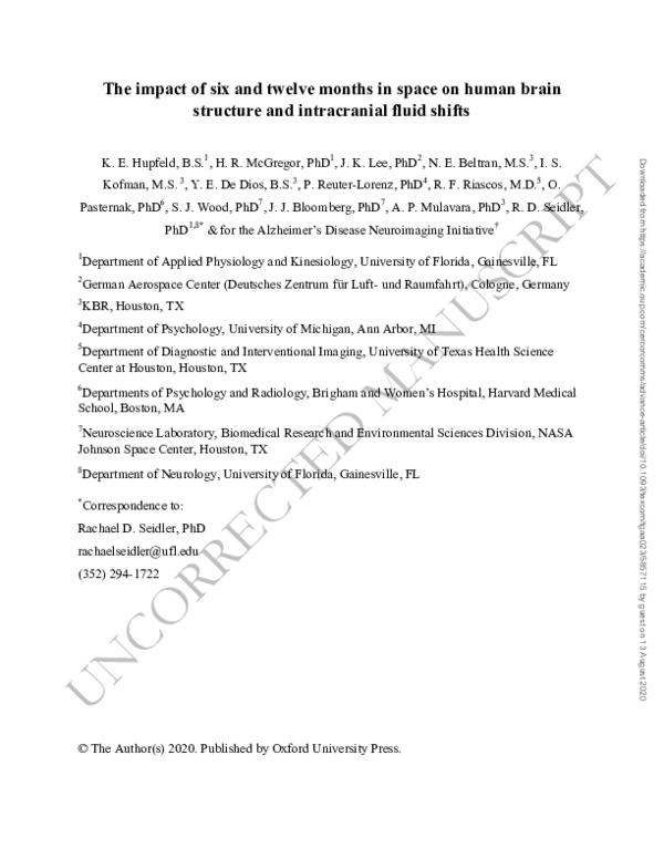 (PDF) The Impact of 6 and 12 Months in Space on Human Brain Structure ...