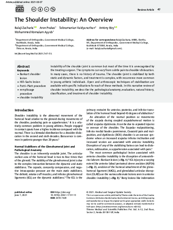 (PDF) The Shoulder Instability: An Overview