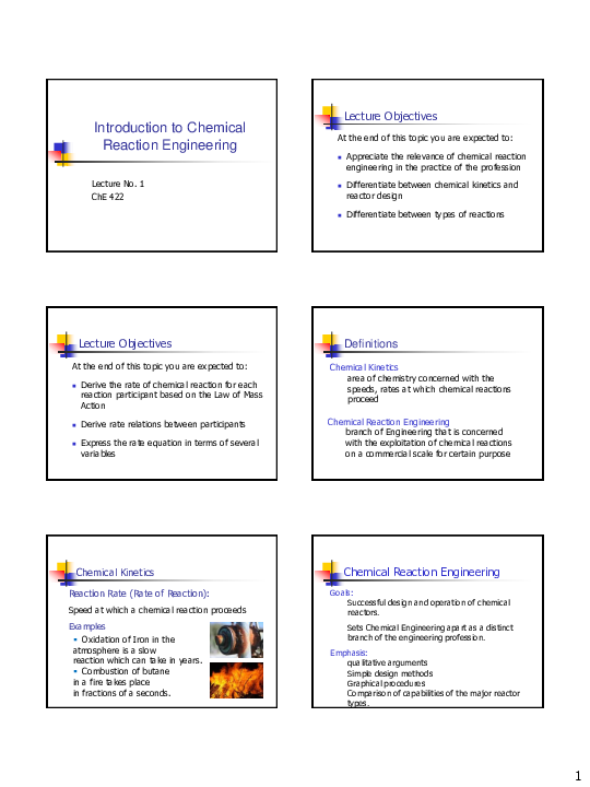 (PDF) Lecture 1 - Introduction to Chemical Reaction Engineering