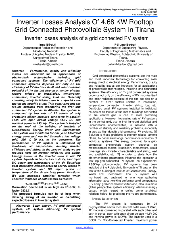 (PDF) Inverter Losses Analysis Of 4.68 KW Rooftop Grid Connected ...