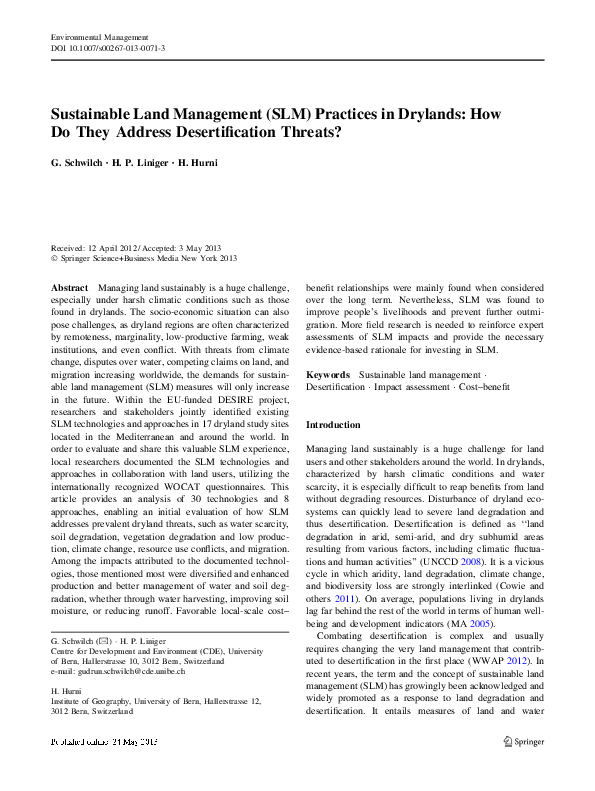 (PDF) Sustainable Land Management (SLM) Practices in Drylands: How Do ...