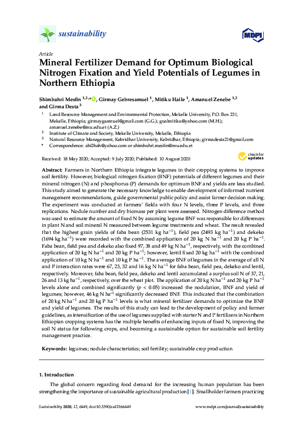 (PDF) Mineral Fertilizer Demand for Optimum Biological Nitrogen Fixation and Yield Potentials of ...