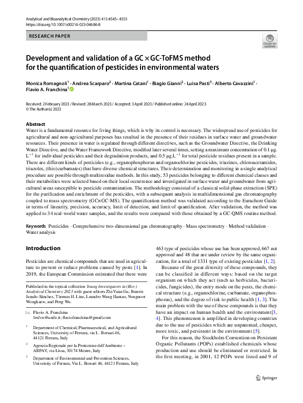 (PDF) Development and validation of a GC × GC-ToFMS method for the quantification of pesticides ...