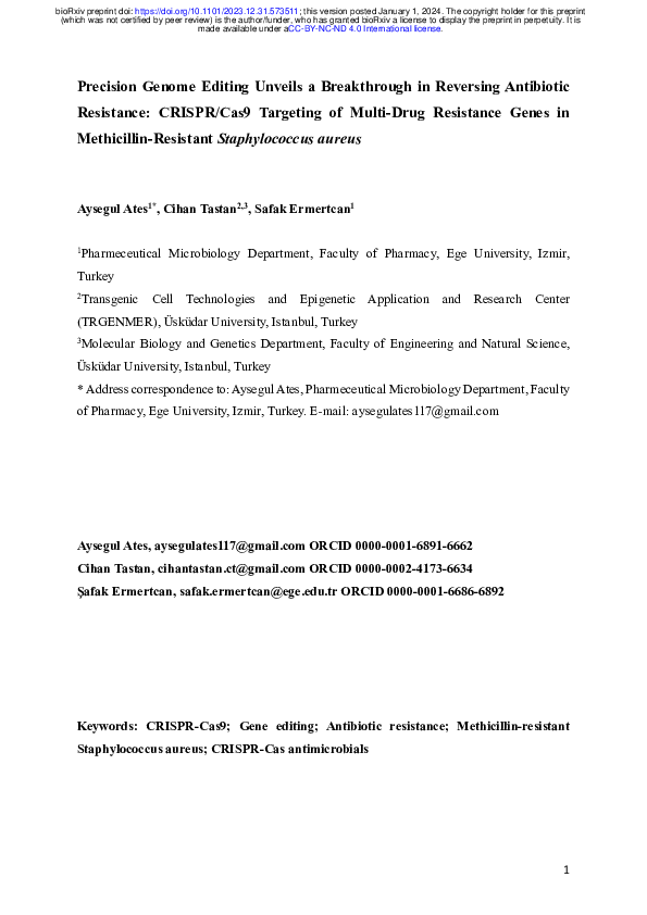 (PDF) Precision Genome Editing Unveils a Breakthrough in Reversing Antibiotic Resistance: CRISPR ...