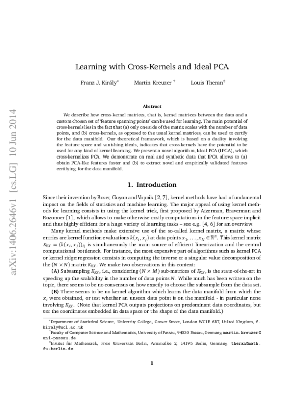 (PDF) Learning with Cross-Kernels and Ideal PCA