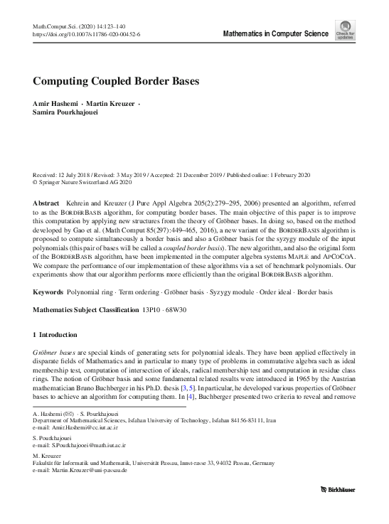 (PDF) Computing Coupled Border Bases