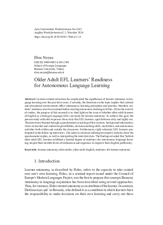 (PDF) Older Adult EFL Learners' Readiness for Autonomous Language ...