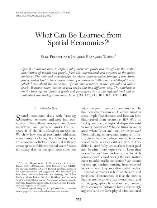 (PDF) What Can Be Learned from Spatial Economics?