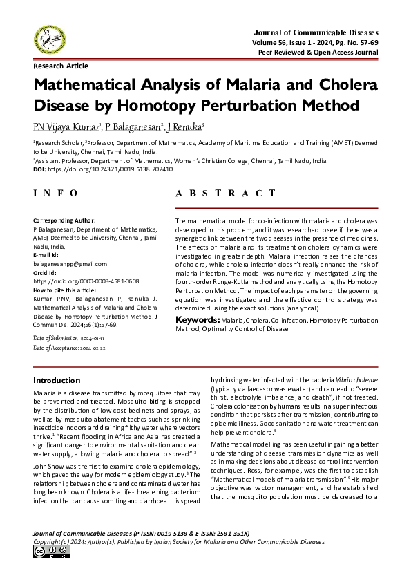 (PDF) Mathematical Analysis of Malaria and Cholera Disease by Homotopy ...
