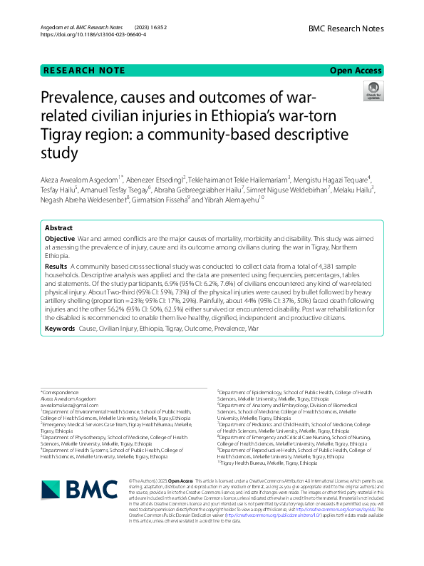 (PDF) Prevalence, causes and outcomes of war-related civilian injuries ...