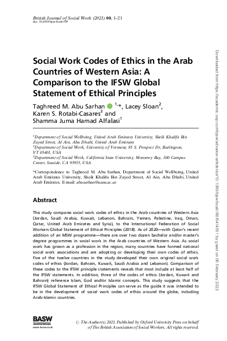 (PDF) Social work codes of ethics in the Arab countries of Western Asia ...