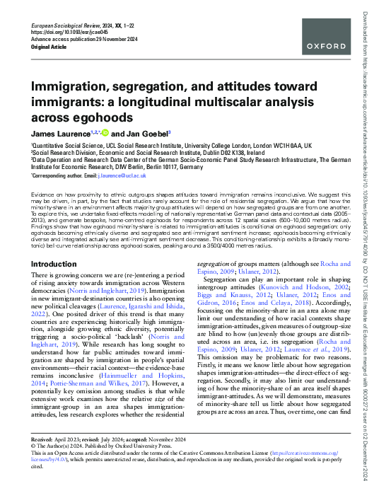 (PDF) Immigration, segregation, and attitudes toward immigrants: a longitudinal multiscalar ...