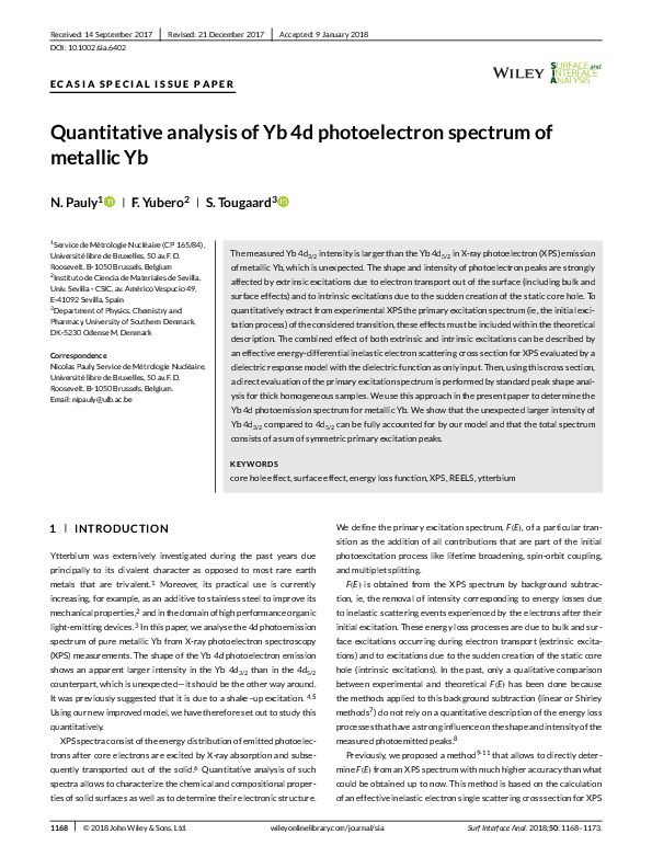 (PDF) Quantitative analysis of Yb 4d photoelectron spectrum of metallic Yb