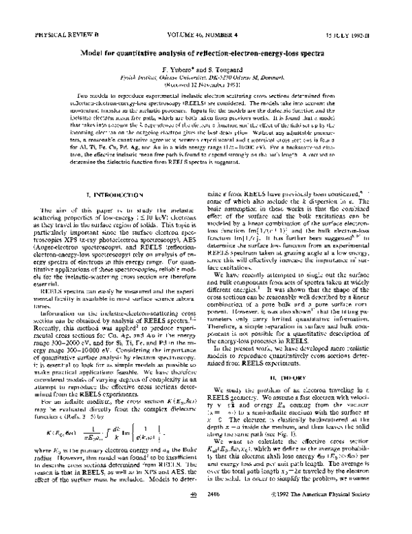 (PDF) Model for quantitative analysis of reflection-electron-energy-loss spectra