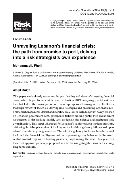 (PDF) Unraveling Lebanon's financial crisis: the path from promise to ...