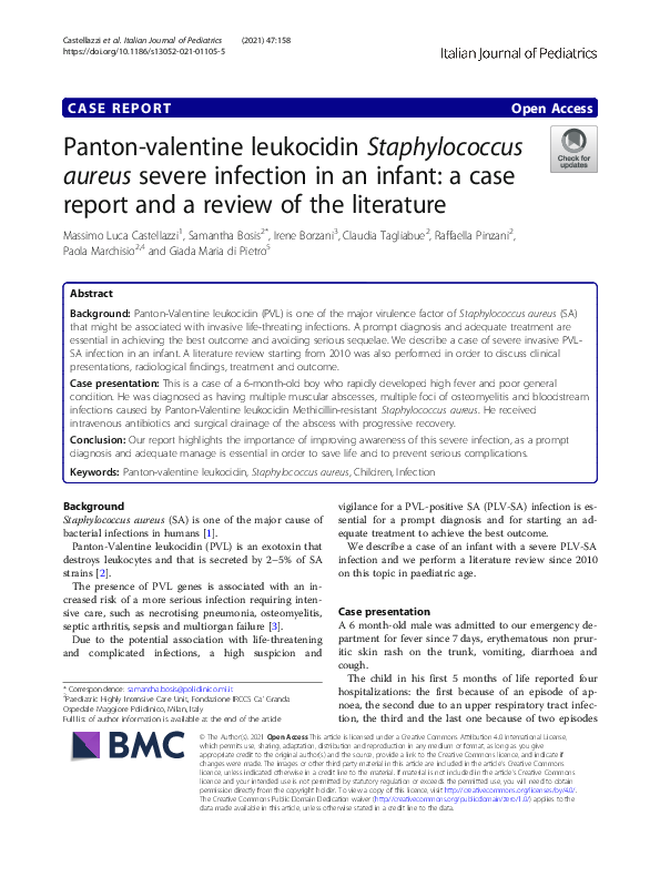 (PDF) Panton-valentine leukocidin Staphylococcus aureus severe infection in an infant: a case ...