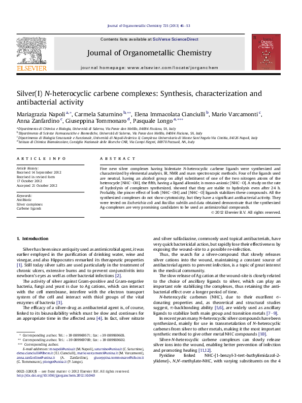 (PDF) Silver(I) N-heterocyclic carbene complexes: Synthesis ...