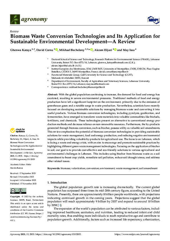(PDF) Biomass Waste Conversion Technologies and Its Application for ...