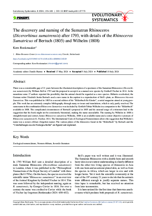 (PDF) The discovery and naming of the Sumatran Rhinoceros (Dicerorhinus ...