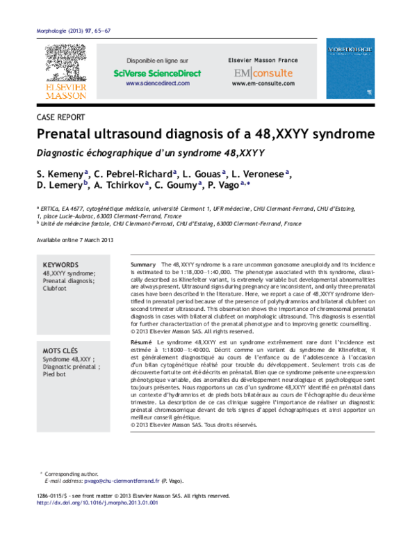 (PDF) Prenatal ultrasound diagnosis of a 48,XXYY syndrome