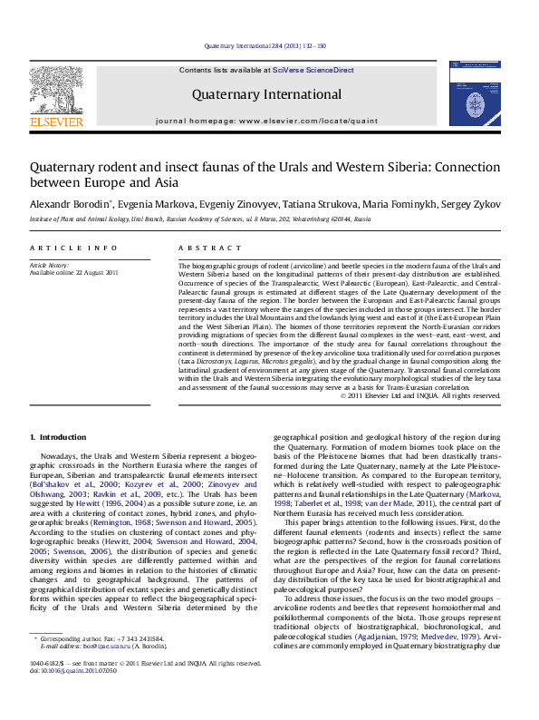 (PDF) Quaternary rodent and insect faunas of the Urals and Western ...
