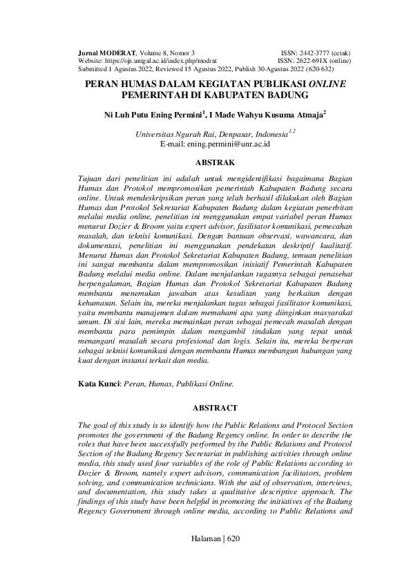 (PDF) Peran Humas Dalam Kegiatan Publikasi Online Pemerintah DI ...