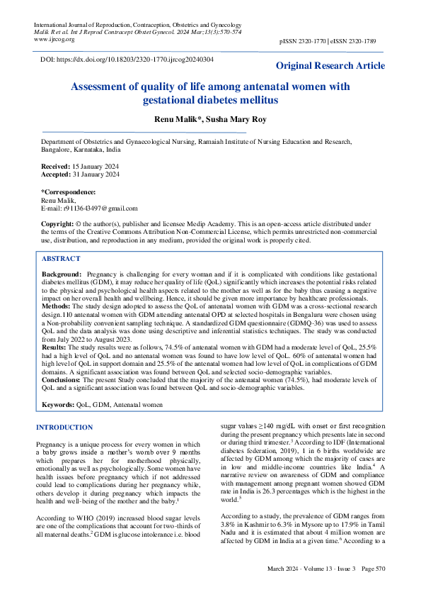 (PDF) Assessment of quality of life among antenatal women with ...